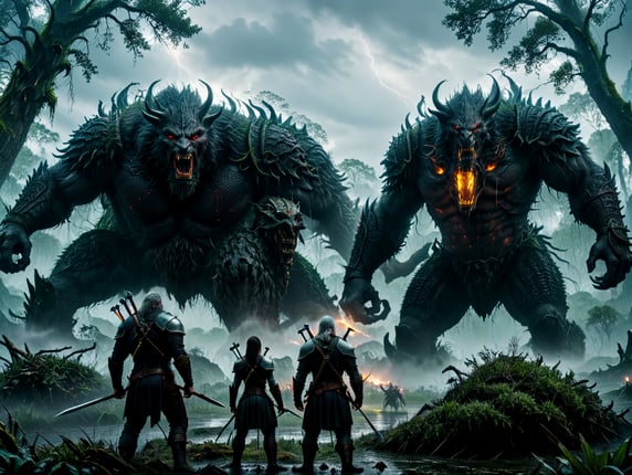 Premium Free ai Images | yenefer and siri from the witcher fighting ...