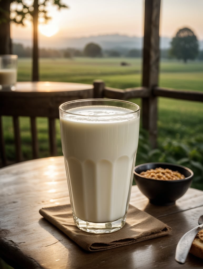 Premium Free ai Images | mockup of glass of milk early morning farm ...