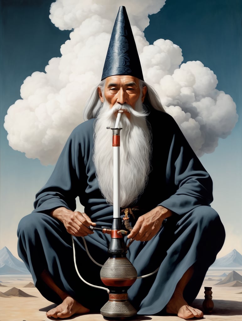 Premium Free ai Images | old wizard with long beard sitting cross ...