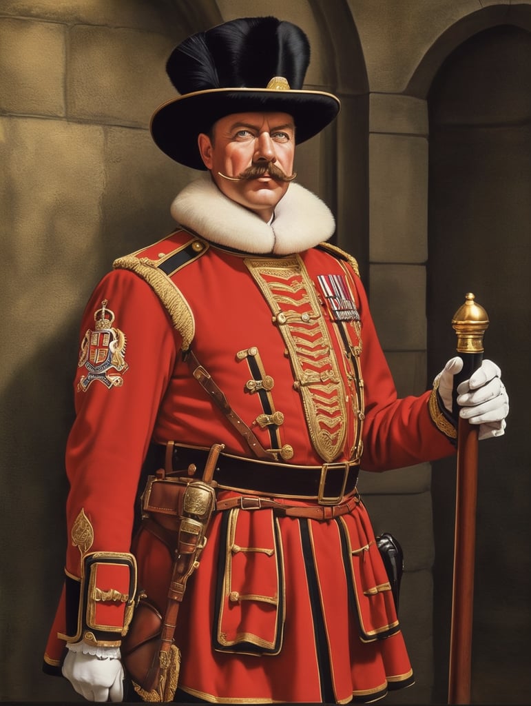 Premium Free ai Images | retro poster of beefeater man ceremonial guard ...