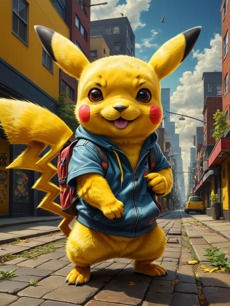 Premium Free ai Images | pikachu pokemon wearing urban clothes over ...
