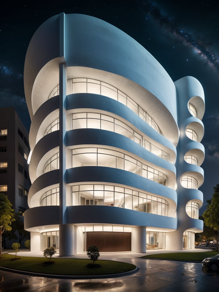 Premium Free ai Images | at night white building with curved shapes in ...