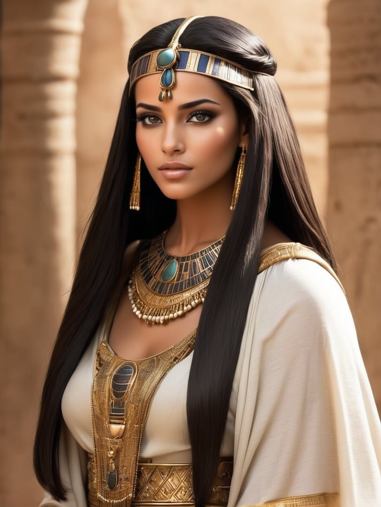 Premium Free ai Images | ancient egyptian princess dark smooth hair beauty