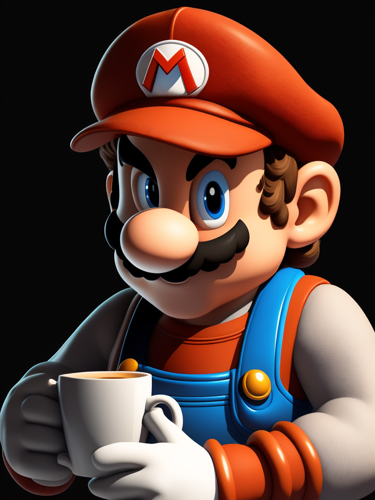 Premium Free ai Images | mario drinking coffee black background ...