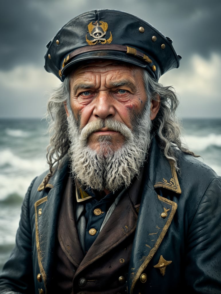 Premium Free ai Images | wet plate photograph of grizzled old sea captain