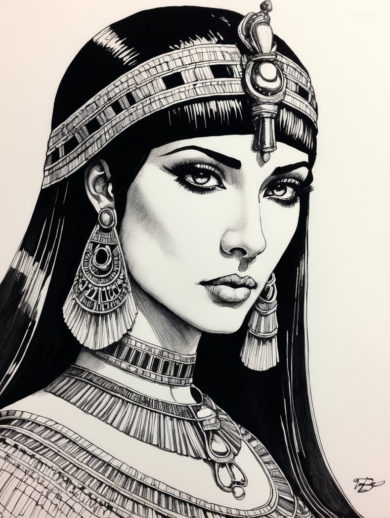 Premium Free ai Images | cleopatra ink pen sketch low light low detail