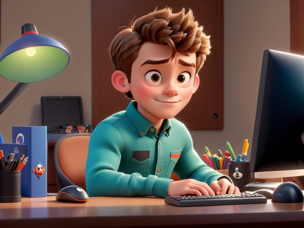 Premium Free ai Images | boy disney pixar style light brown hair in ...