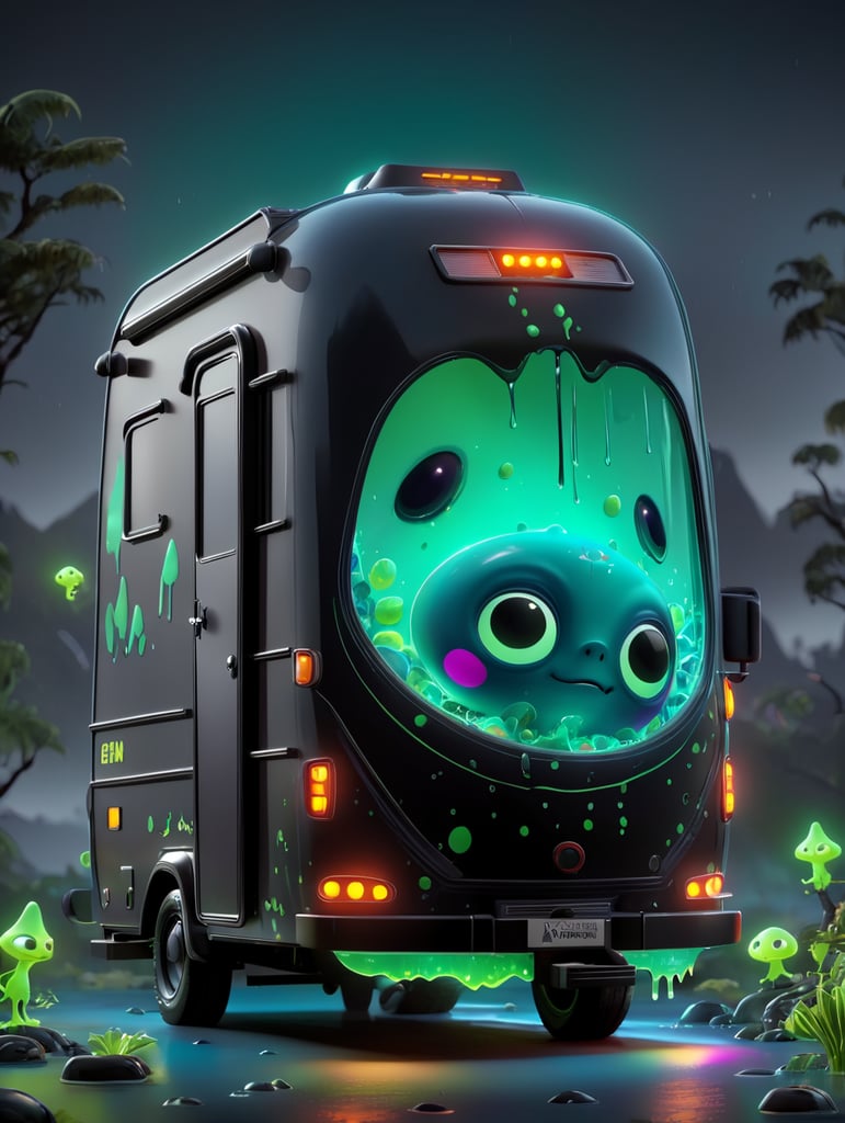 Premium Free ai Images | alien camping trailer made of black alien ...