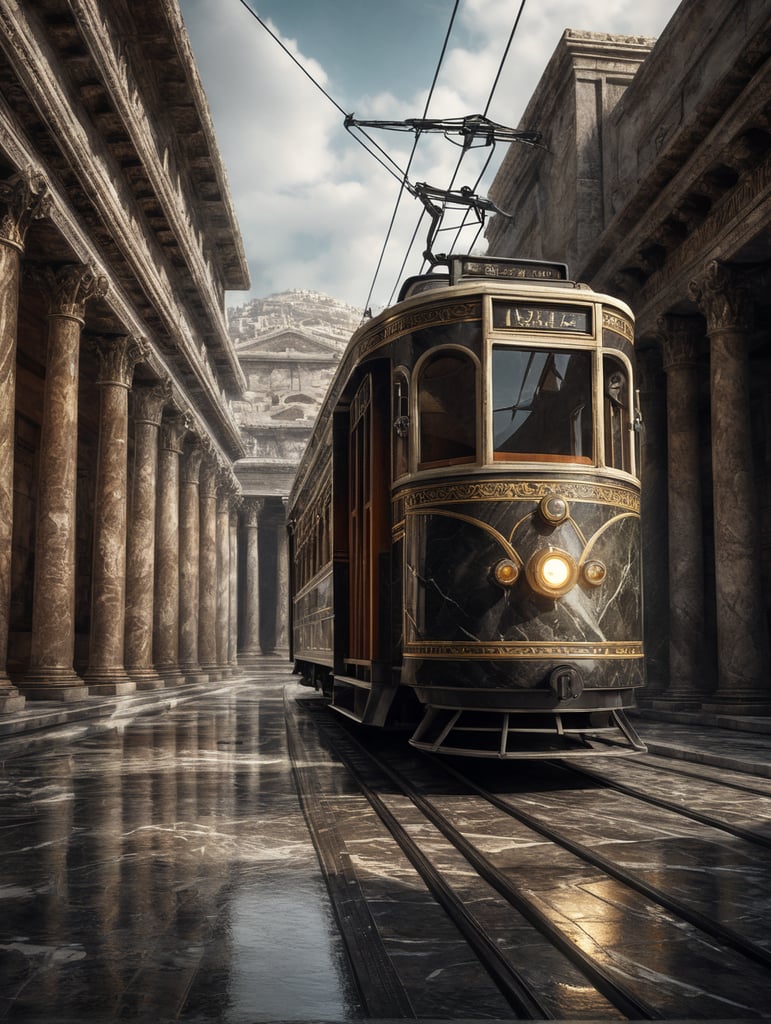 Premium Free ai Images | marble ancient greek tram
