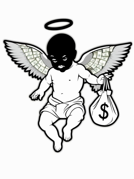 Premium Free ai Images | gangsta baby cheerub boss sticker with bag of ...