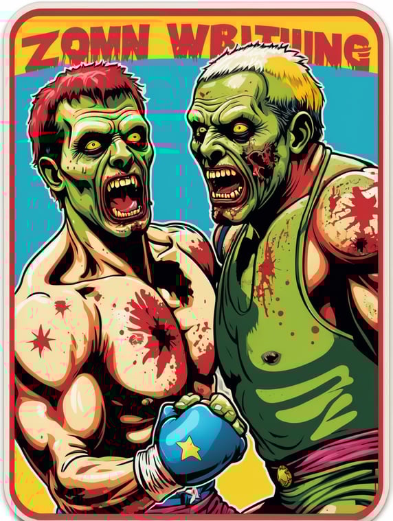 Premium Free ai Images | pop art illustration sticker zombie wrestling