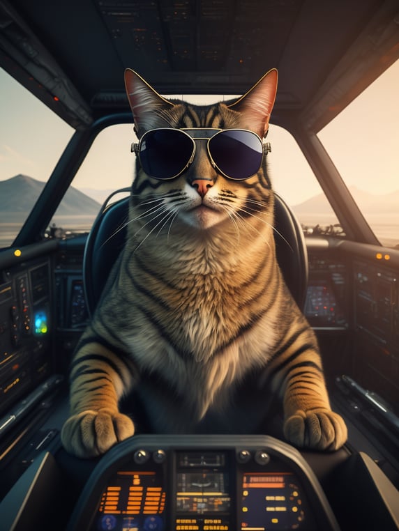 Premium Free ai Images | cat fighter jet cockpit aviator sunglasses