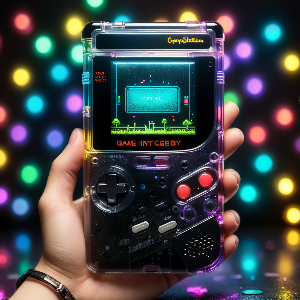Premium Free ai Images | render retro tiny cute black shiny game boy ...