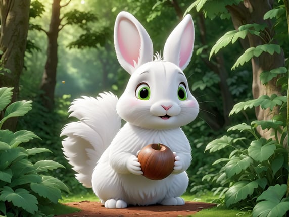Premium Free ai Images | cute white rabbit holding nut in his hands in ...