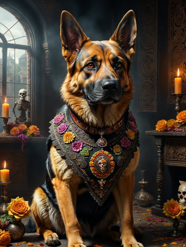 Premium Free ai Images | day of the dead german shepherd