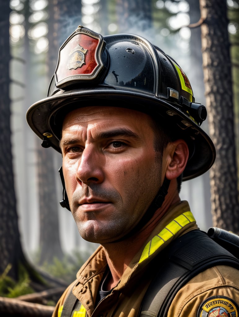 Premium Free ai Images | epic portrait of firefighter forest fire ...