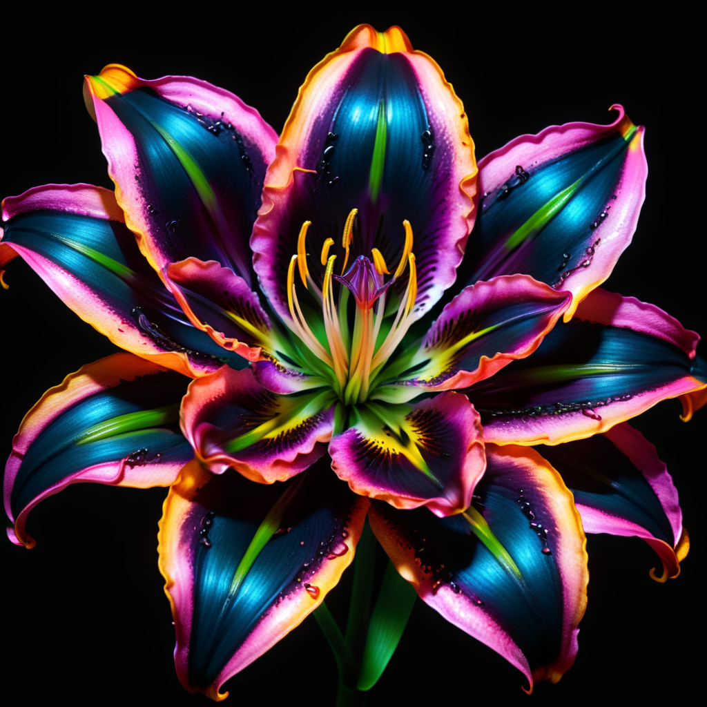 Premium Free ai Images | holographic neon lily with black background