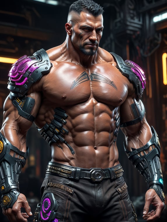 Premium Free ai Images | cyberpunk muscle man with hand implants