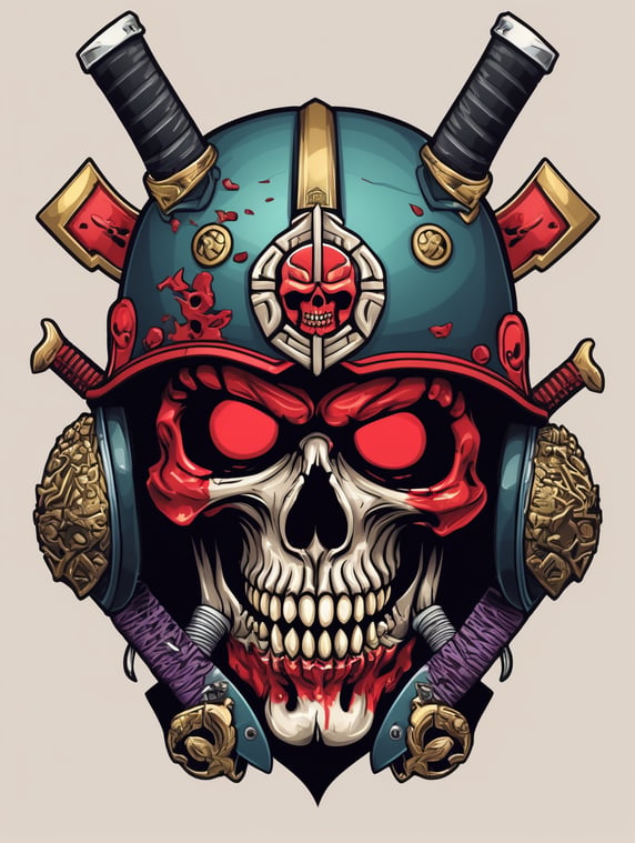 Premium Free ai Images | zombie skull with japanese samurai helmet ...