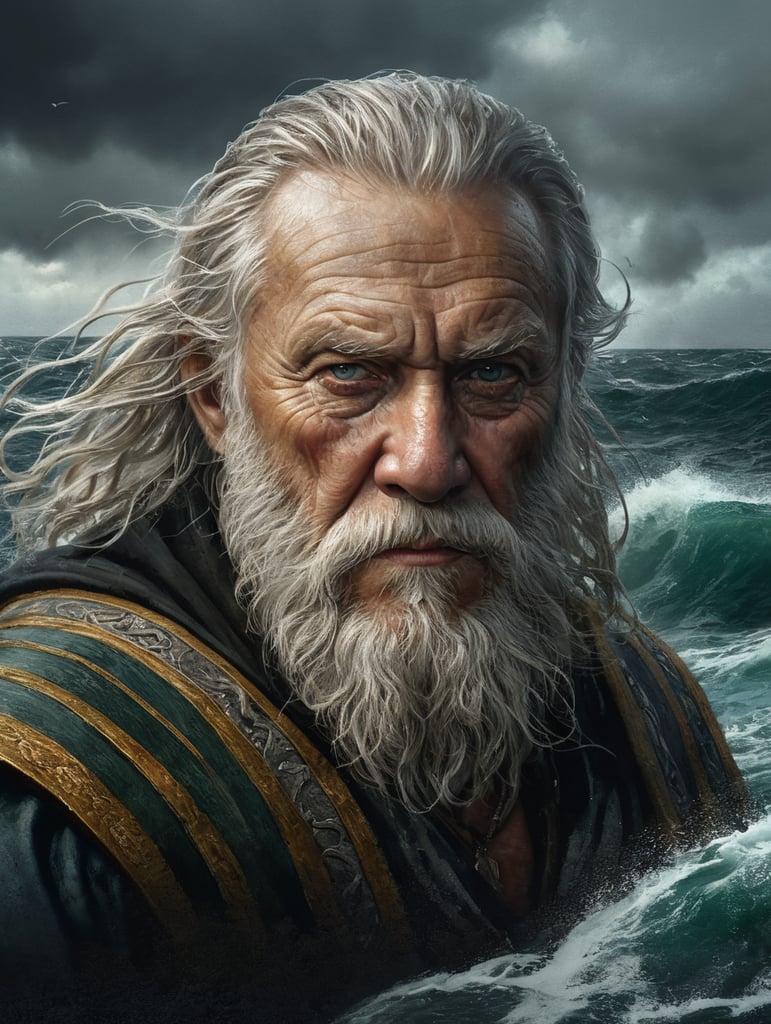 Premium Free ai Images | old man ocean stormy weather portrait ...