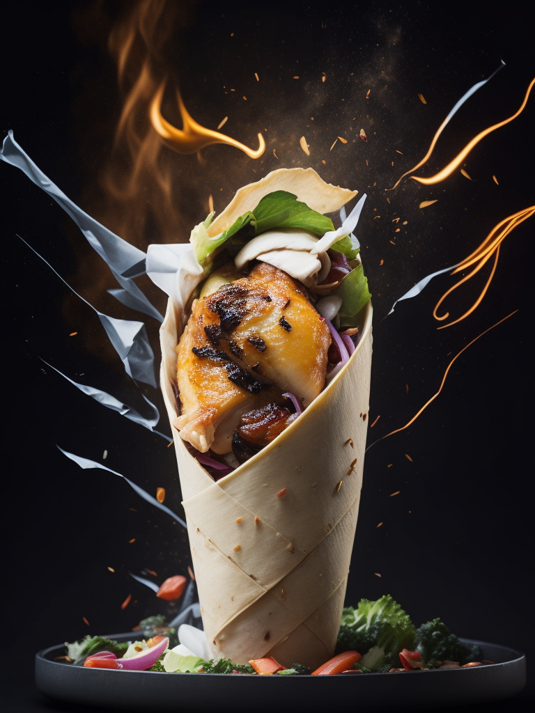 Premium Free ai Images | high quality cinematic food explosion chicken wrap