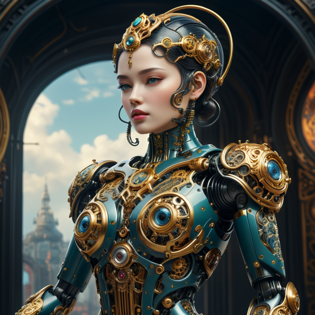 Premium Free ai Images | female robot with an art nouveau cyberpunk ...
