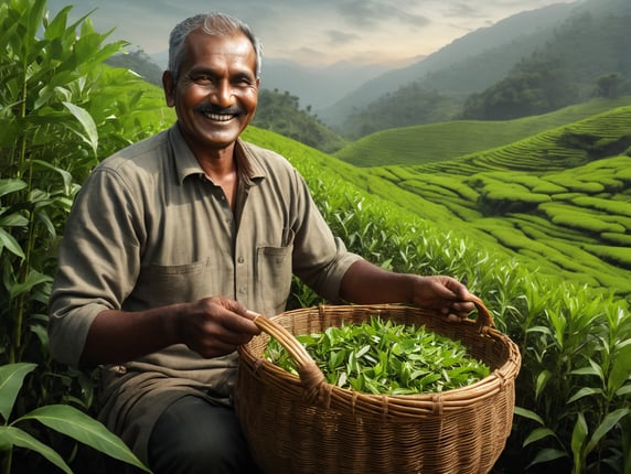 Premium Free ai Images | smiling indian tea farmer holding green tea ...