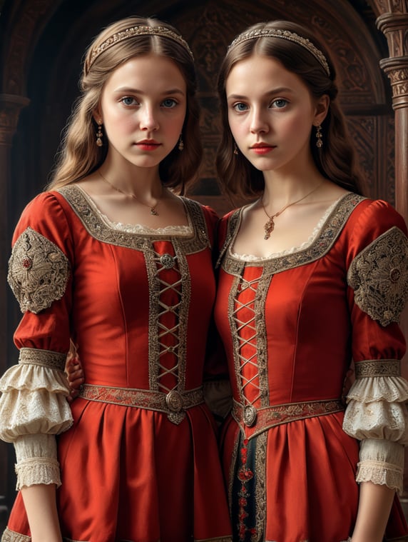 Premium Free ai Images | vintage portrait of two young girls wearing ...