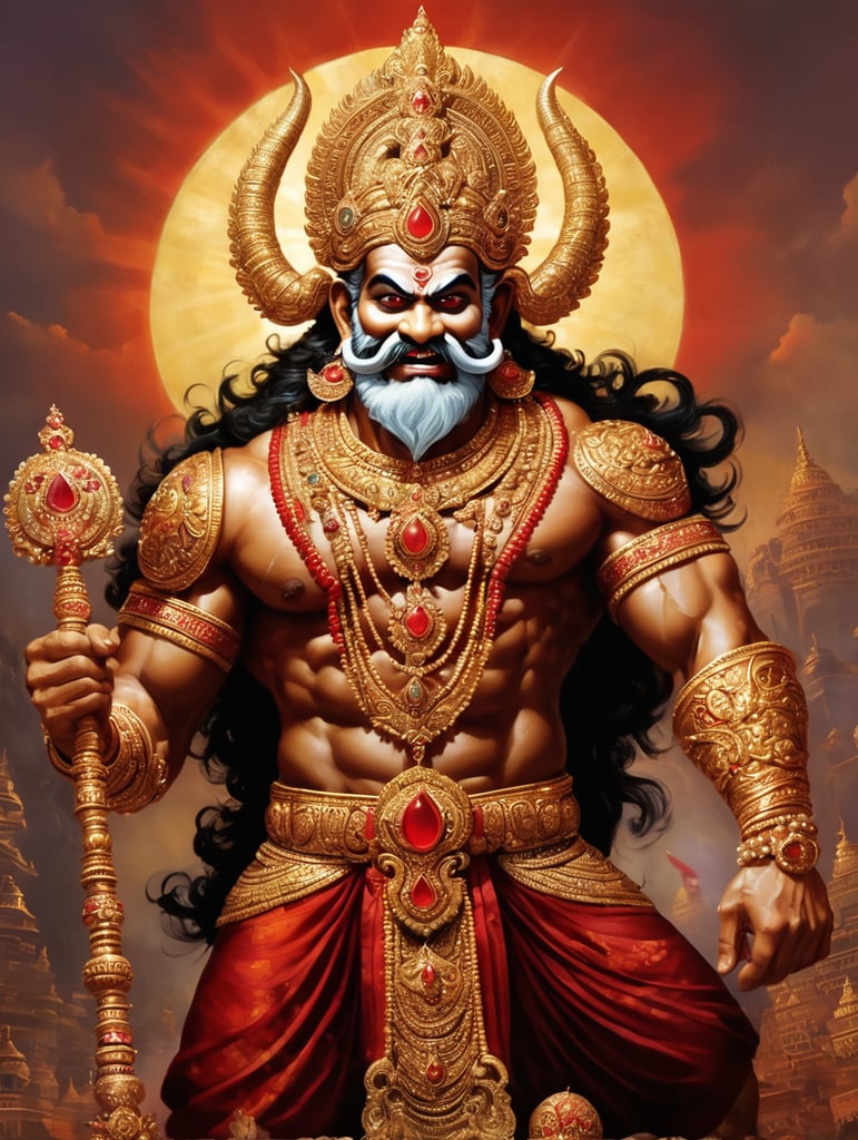 Premium Free ai Images | ravana was adorned with bright colored gold ...