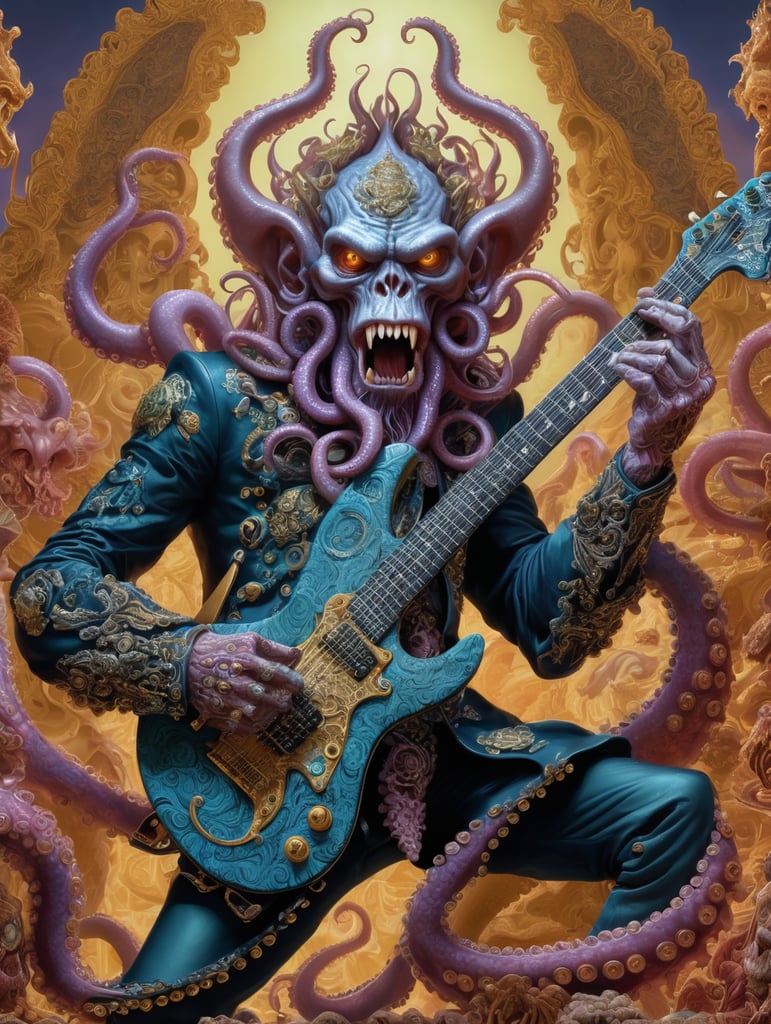 Premium Free ai Images | monkey octopus demon playing heavy metal ...