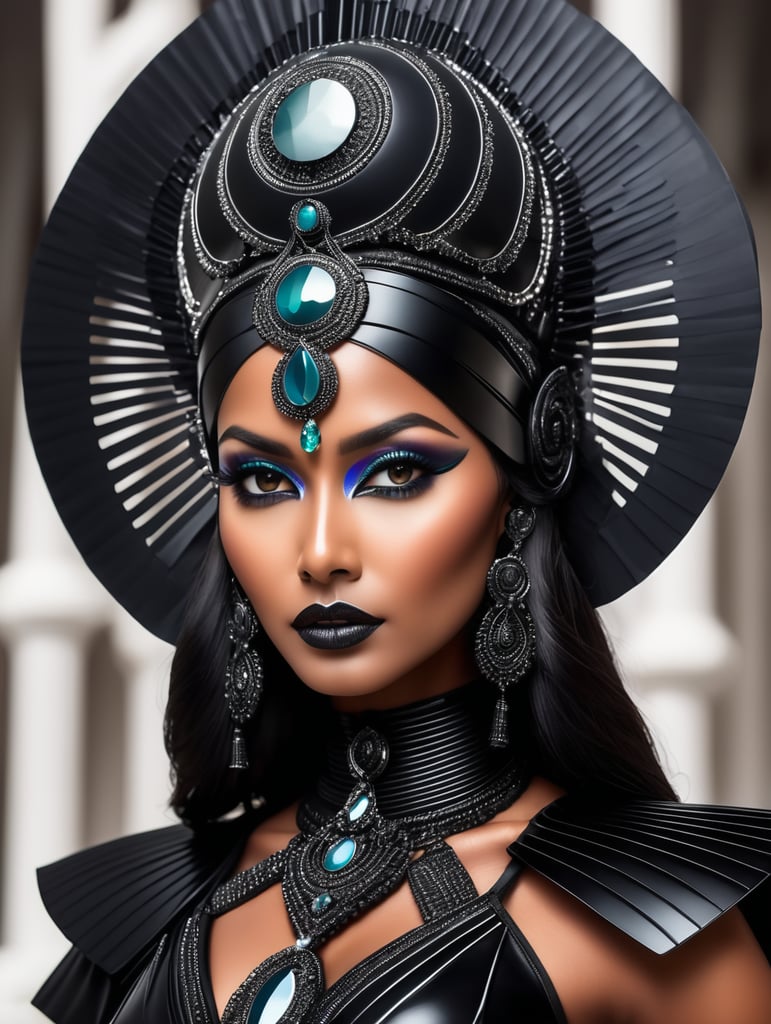 Premium Free ai Images | tan skin indian goddess all black sleek ...