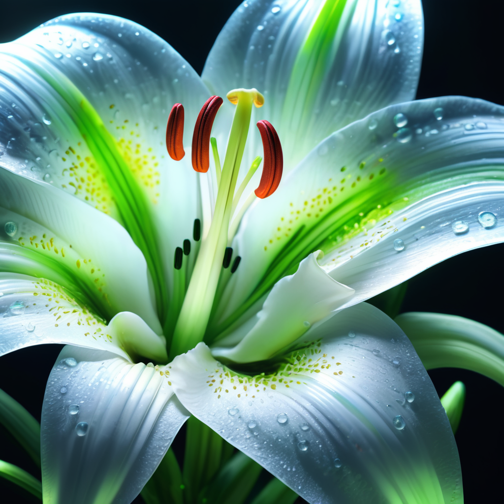 Premium Free ai Images | bioluminescent white flower lily hyper ...