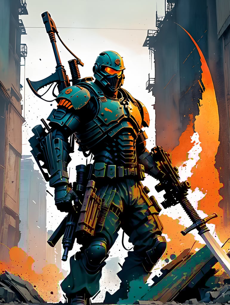 Premium Free ai Images | illustration soldier holding heavy machine gun ...