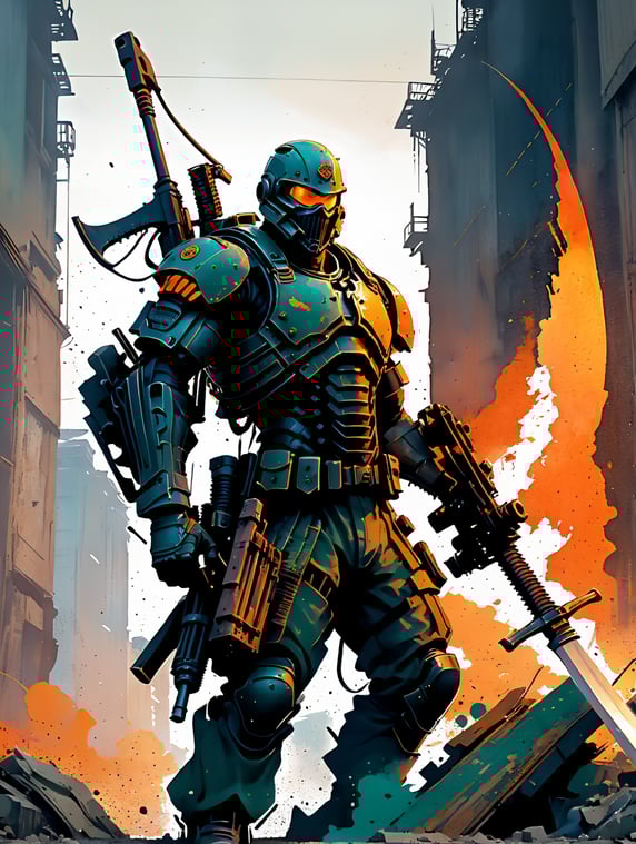 Premium Free ai Images | illustration soldier holding heavy machine gun ...