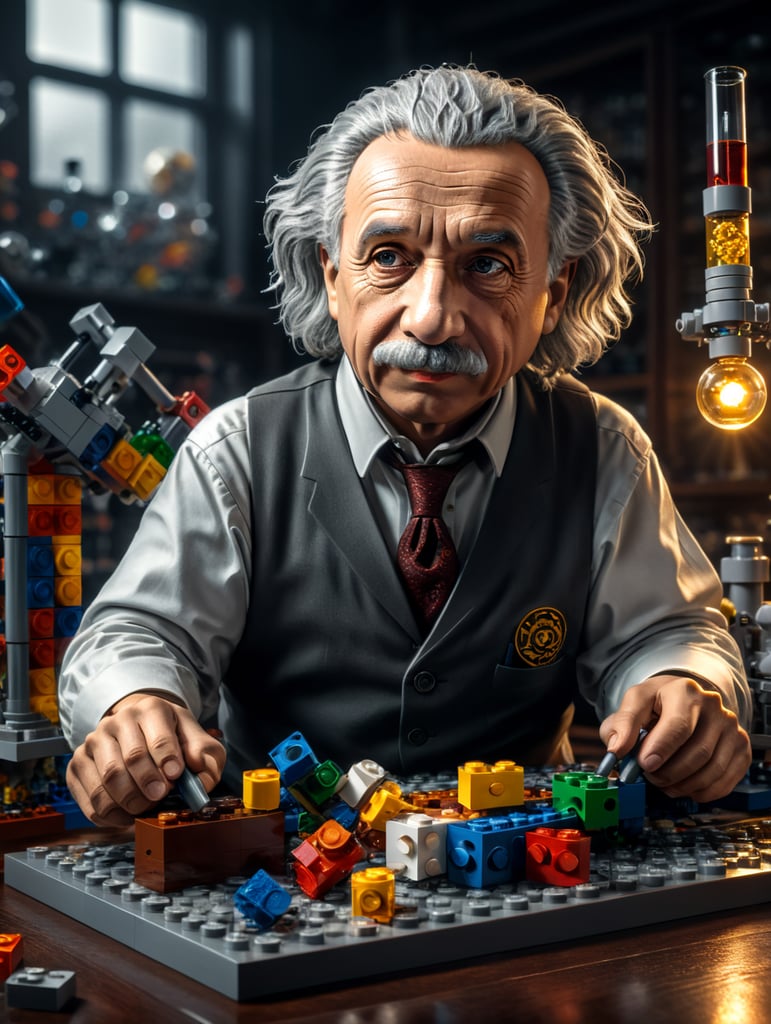 Premium Free ai Images | albert einstein in lab with some lego bricks ...