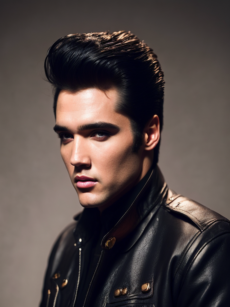 Lumenor AI Image Generation - portrait of elvis presley wearing black ...