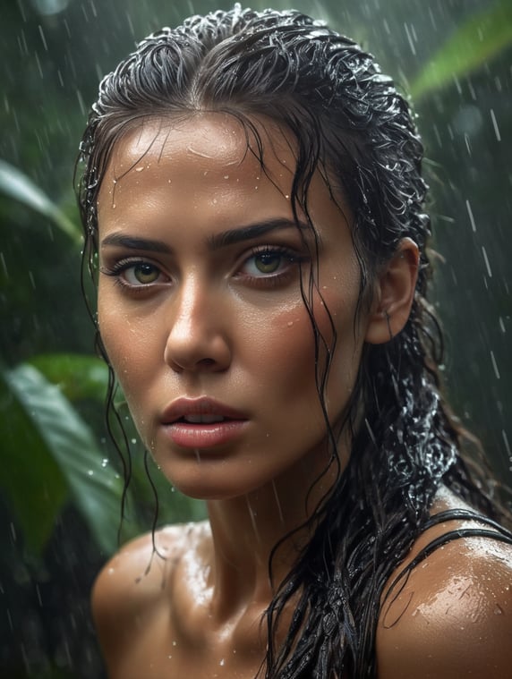 Premium Free ai Images | fashion model rainy photoshoot messy hair ...