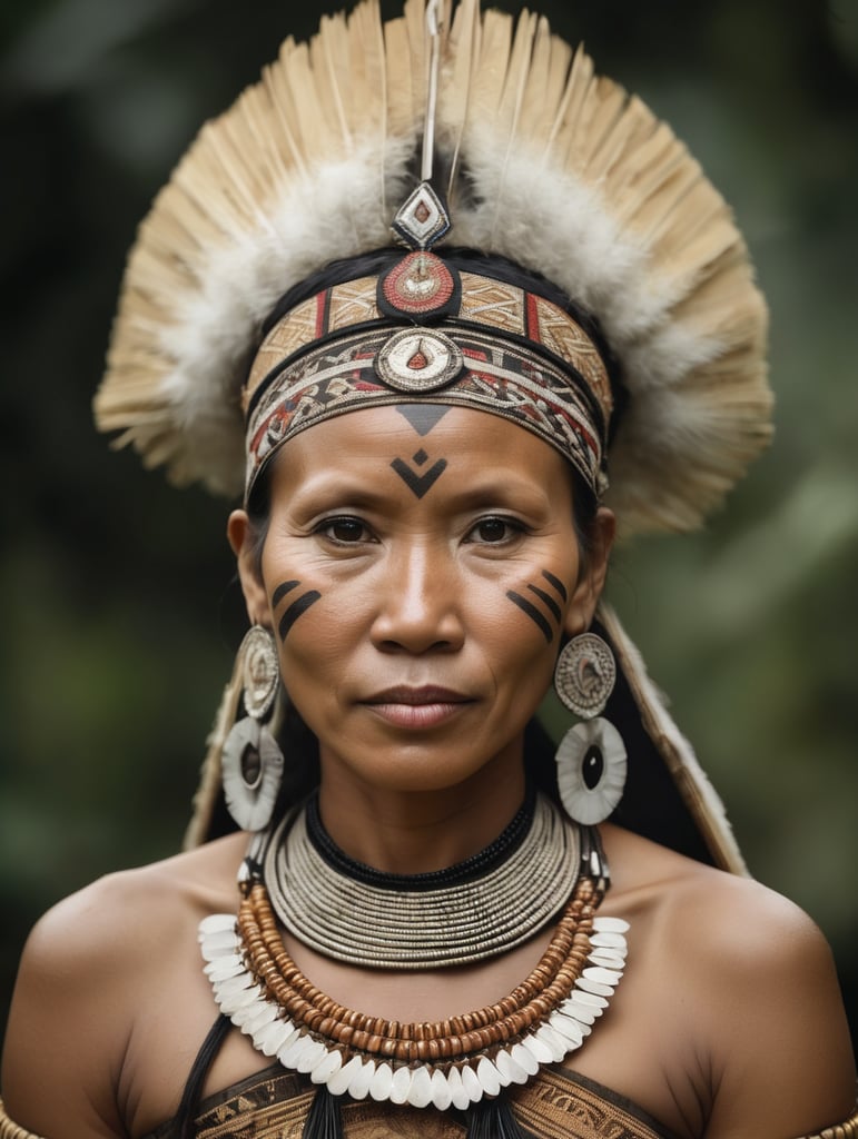 Premium Free ai Images | portrait of dayak of borneo woman tribe member