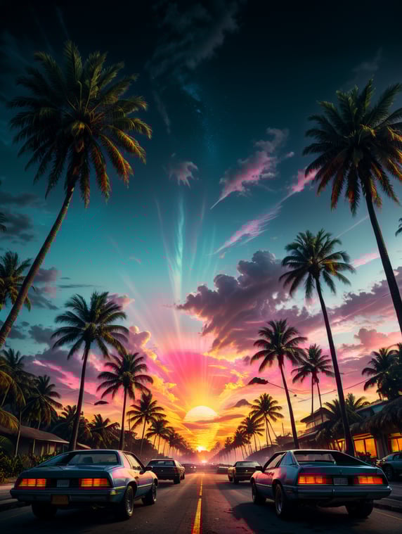 Premium Free ai Images | sunsets and palm trees miami vice version palm ...