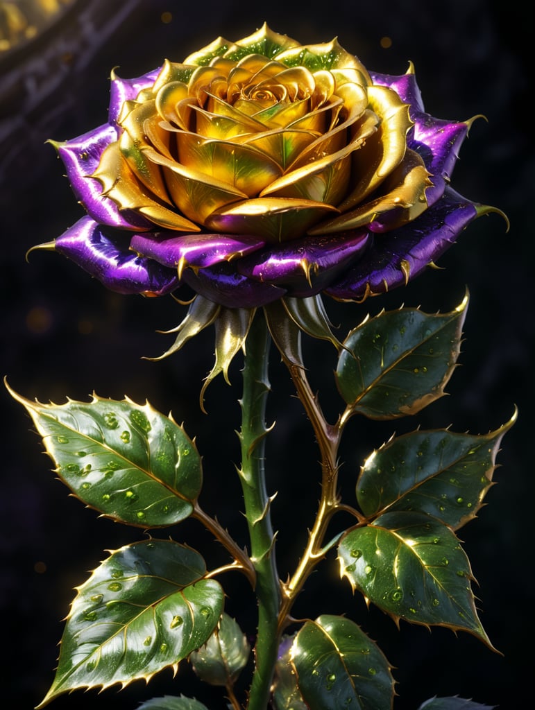 Premium Free ai Images | large golden rose with violet petals and ...