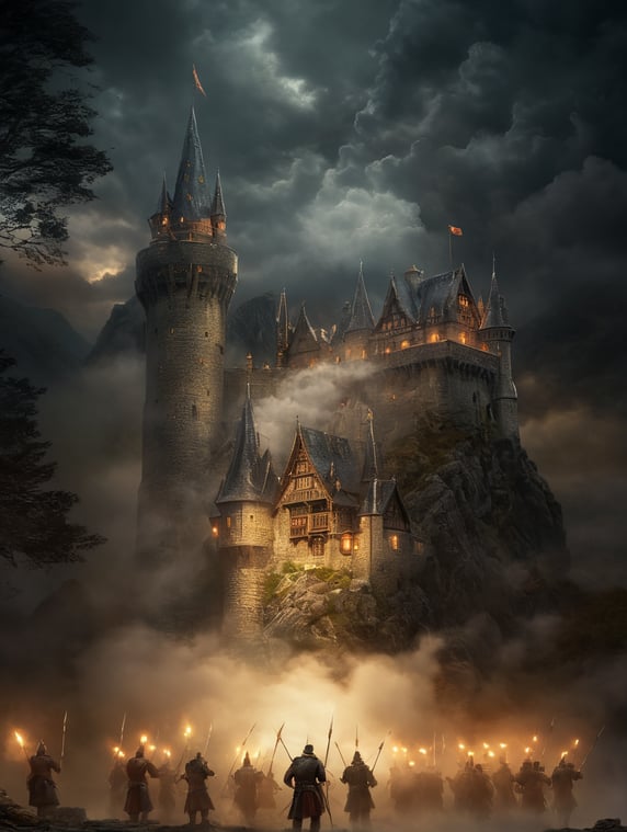 Premium Free ai Images | castle in scotland with fog around the turrets ...