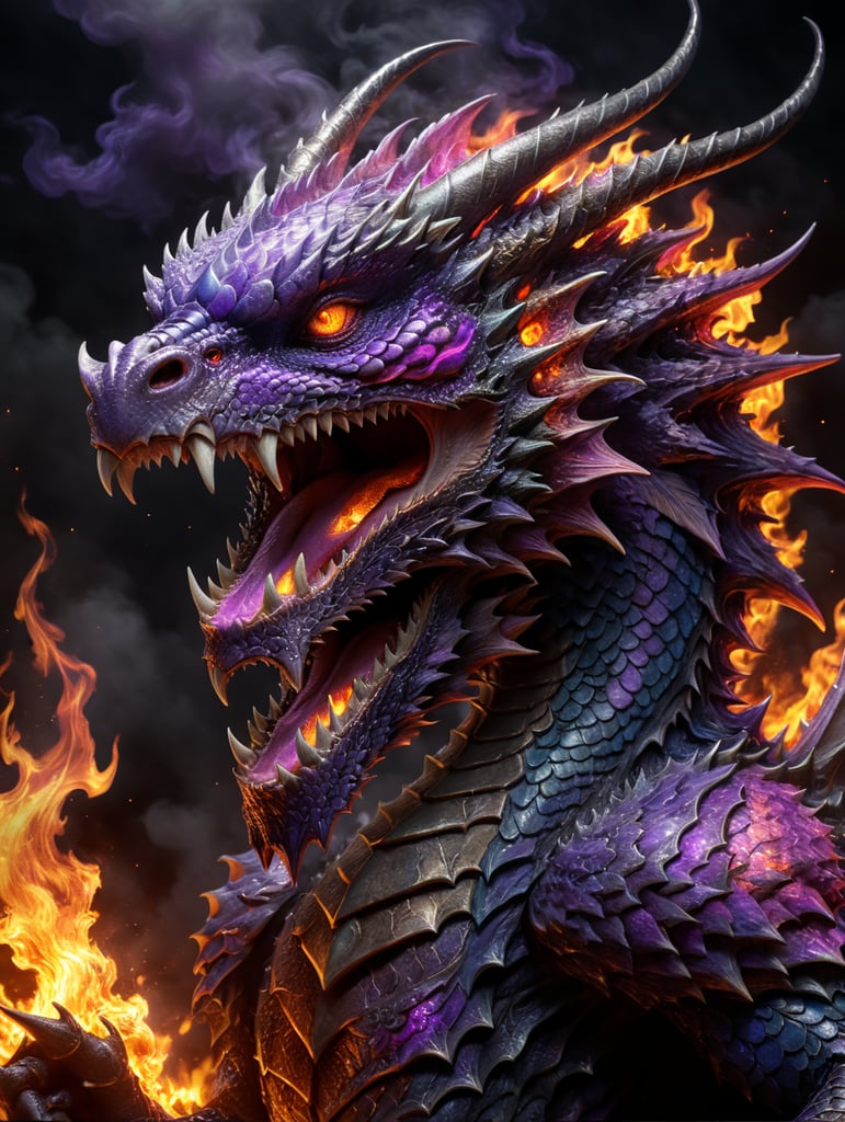 Premium Free ai Images | purple dragon on fire
