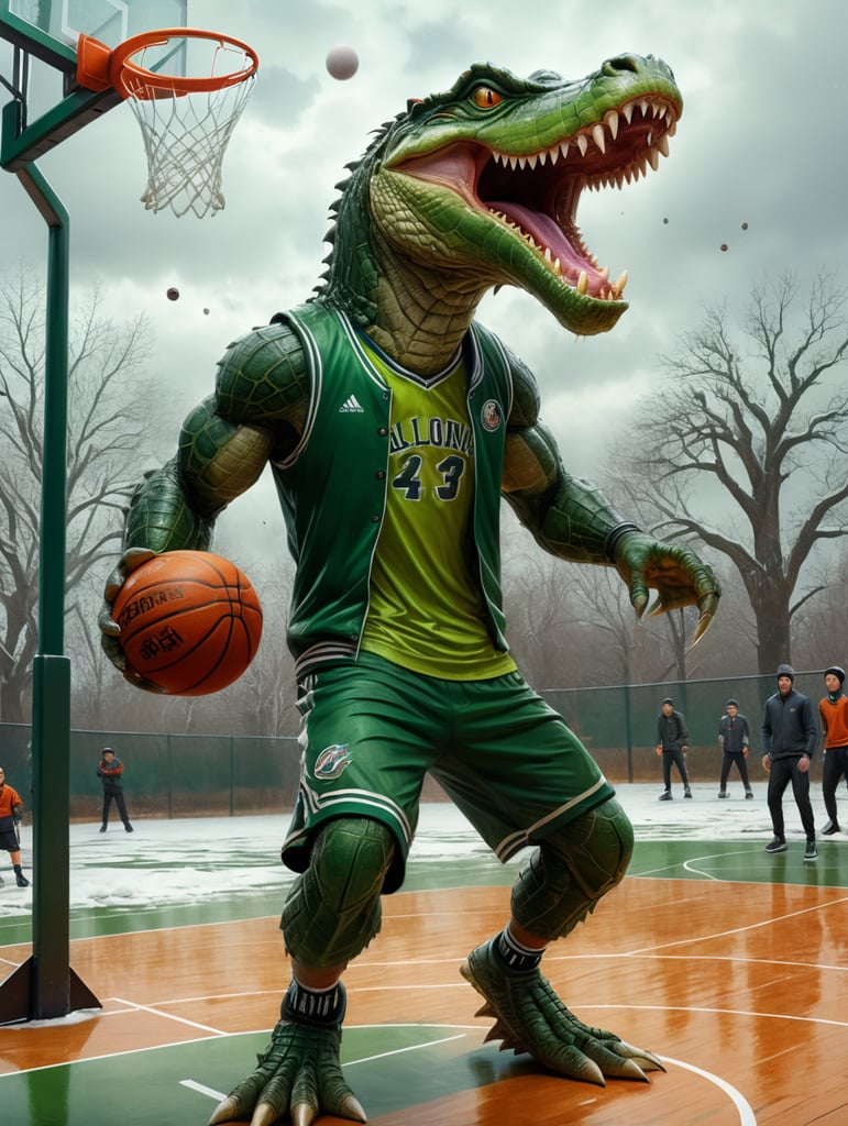 Premium Free ai Images | furious alligator basketball player dunk green ...