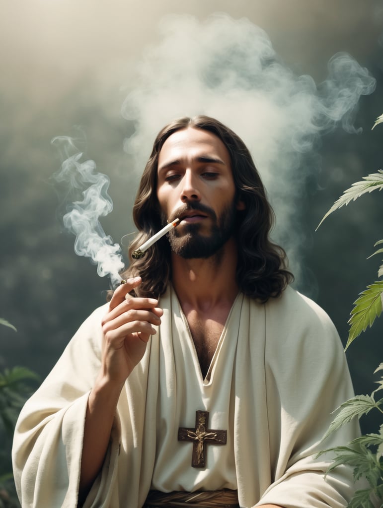Premium Free ai Images | jesus smoking weed