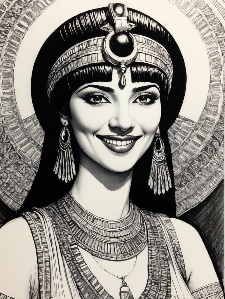 Premium Free ai Images | happy cleopatra ink pen sketch low light low ...