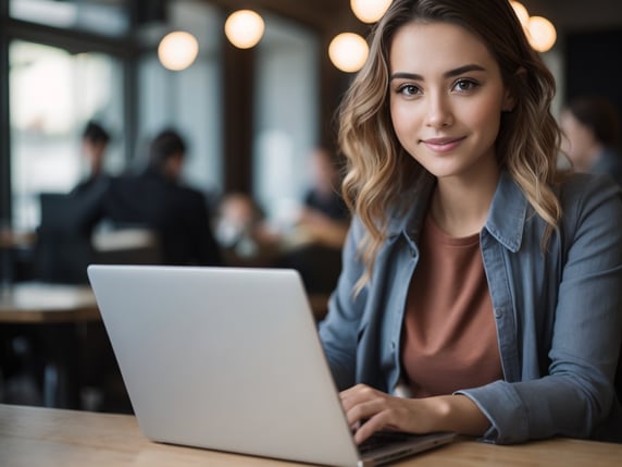 Premium Free ai Images | young woman working on laptop girl freelancer ...