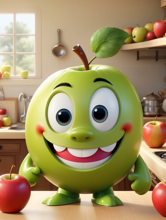 Premium Free ai Images | an apple in disney pixar style with big smile ...