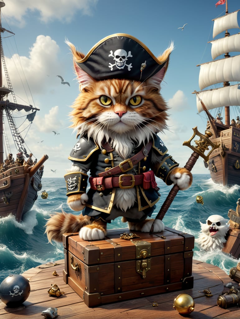 Premium Free ai Images | render of funny cute maine coon cat armed with ...