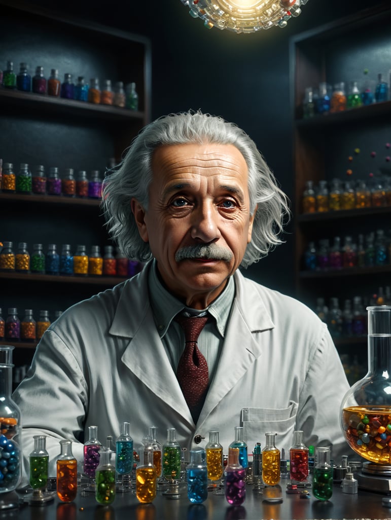 Premium Free ai Images | albert einstein in lab with some vitamin ...