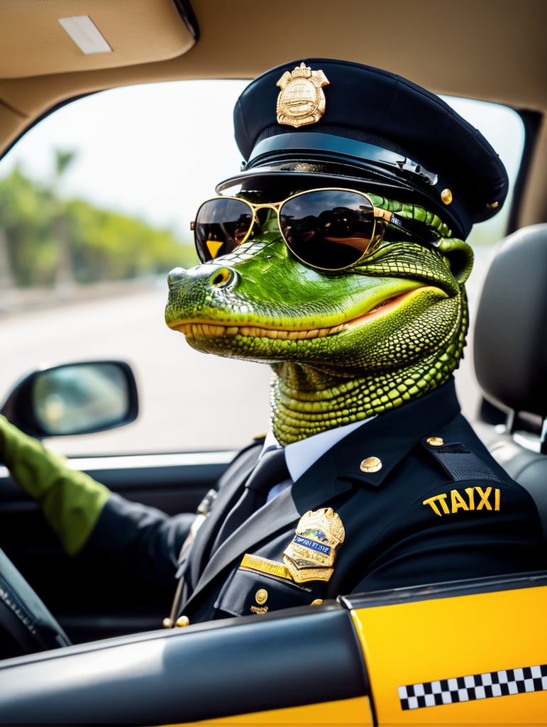 Premium Free ai Images | alligator police officer sitting behind the ...